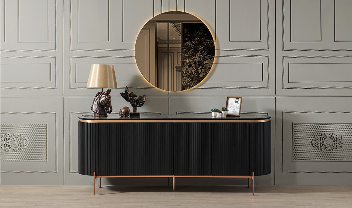 Tesla Konsol Siyah Bronz | Savenis Mobilya